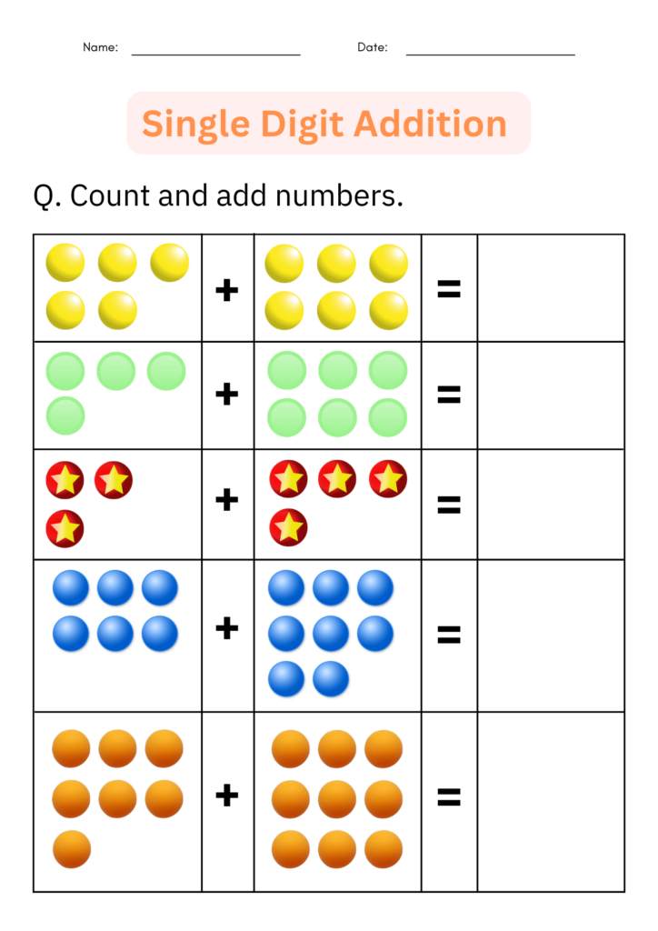 printable single digit addition 1 to 10 Number Math Worksheets for ...