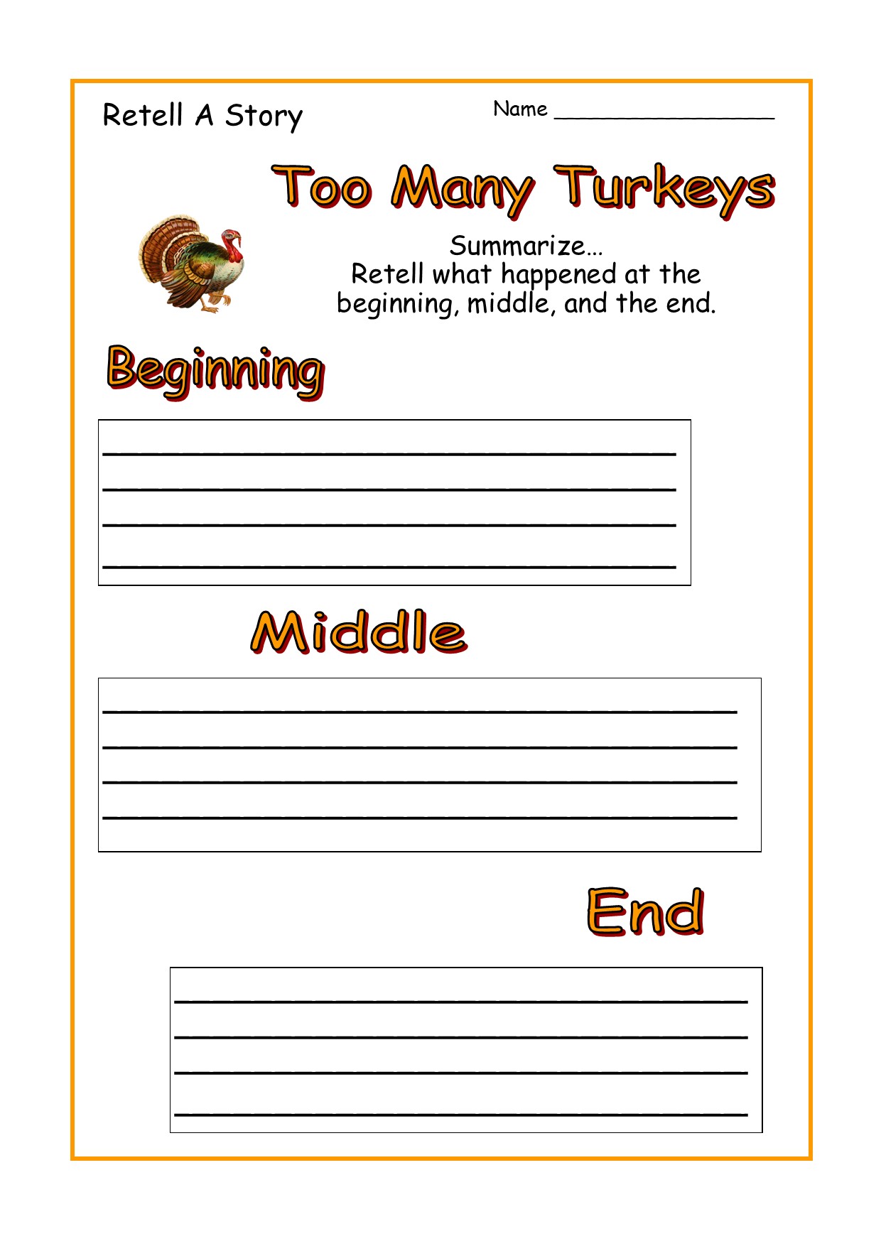 Too Many Turkeys Problem & Solution Retell Main Idea Retell Vocabulary ...