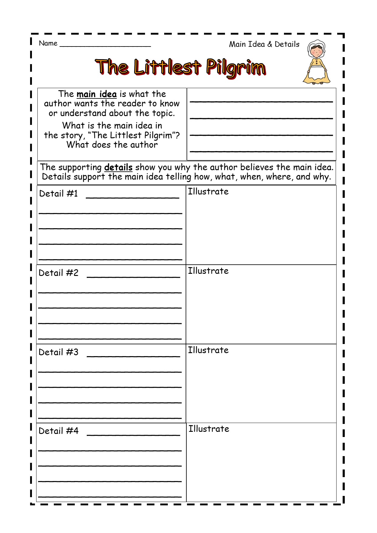 The Littlest Pilgrim Main Idea Story Elements & Sequence Retell ...