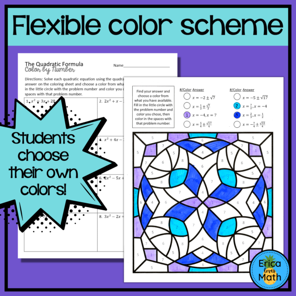Solving Quadratic Equations with Quadratic Formula Color by Number ...