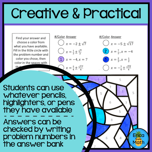 Solving Quadratic Equations with Quadratic Formula Color by Number ...