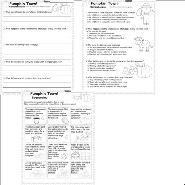 Pumpkin Town! Fall Reading Comprehension Quiz & Story Sequencing | Made ...