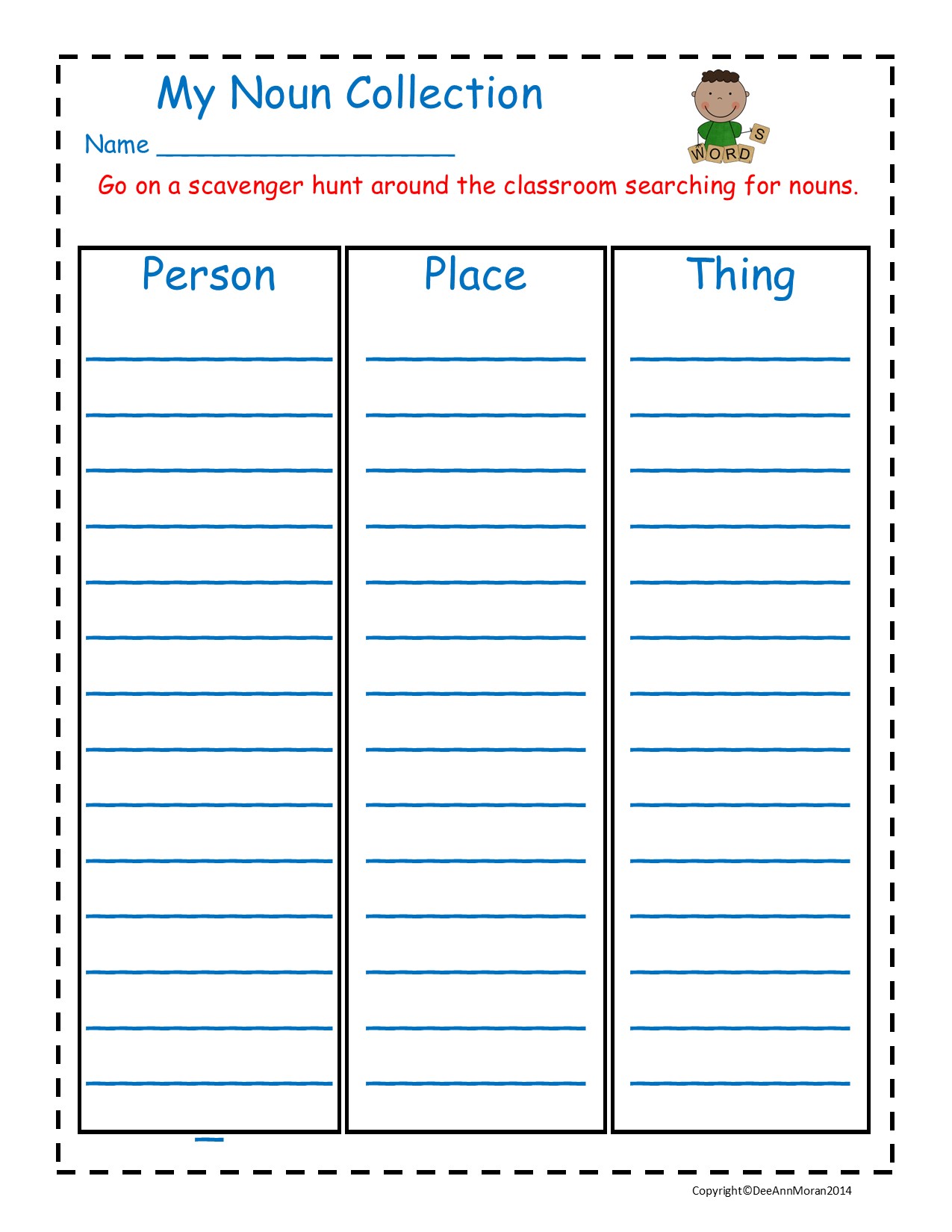 Scavenger Hunt Nouns-Person Place Thing | Made By Teachers