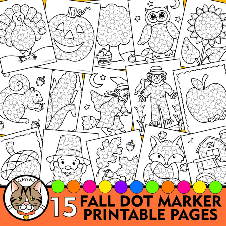 Fall Dot Marker Coloring Pages, Fall Do a Dot Printable, Fall Fine ...