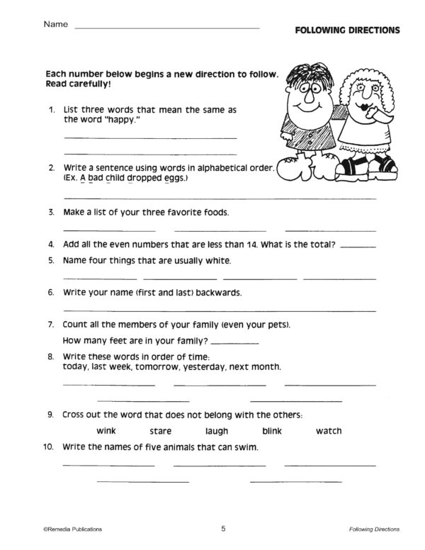 Following Directions: Critical Thinking Skills - Made By Teachers