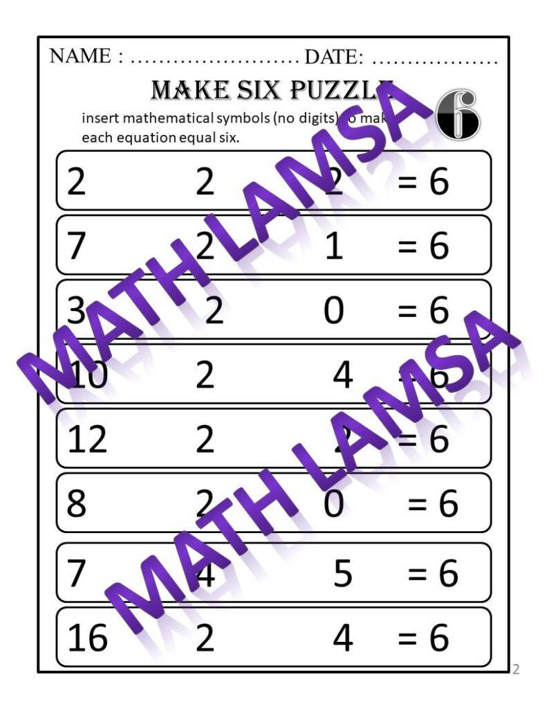 Make Six Puzzle/Number Challenge - Made By Teachers
