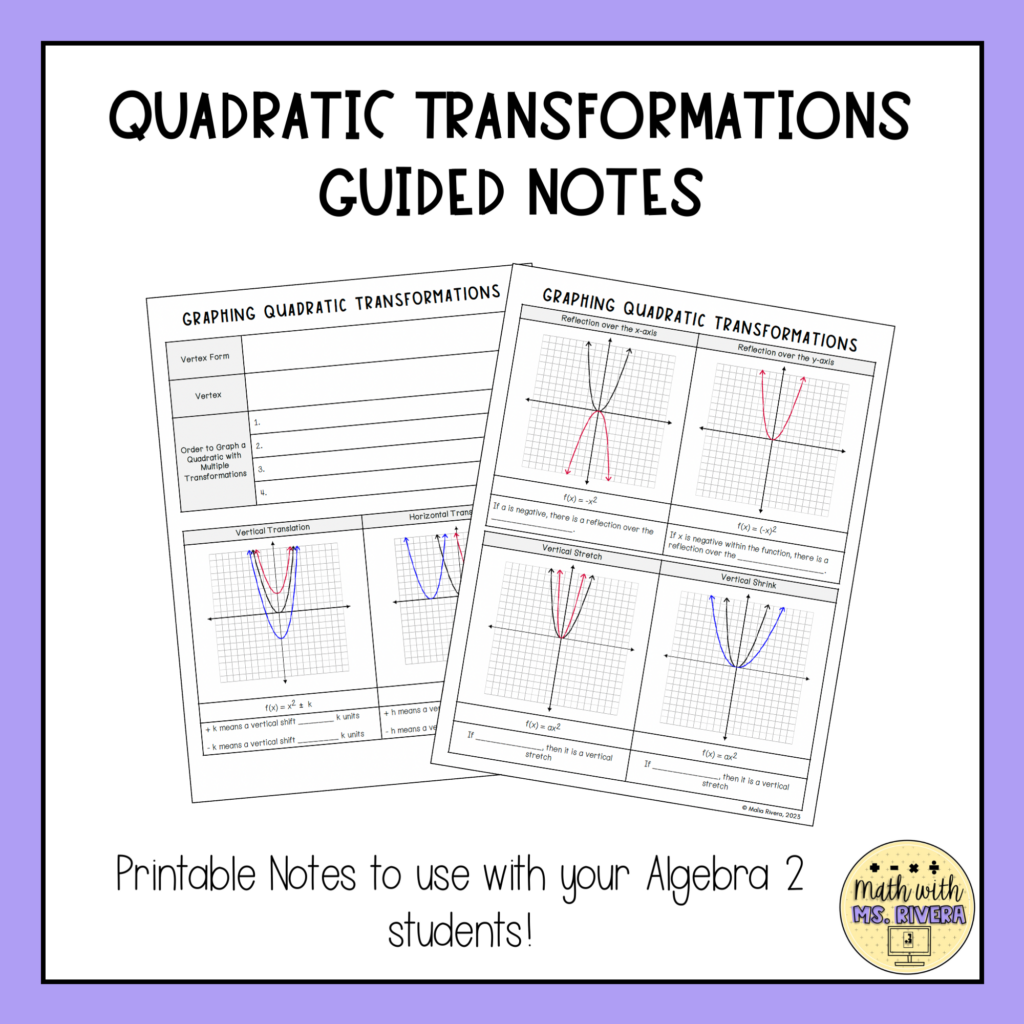 Quadratic Transformations Guided Notes for Algebra 2 - Made By Teachers