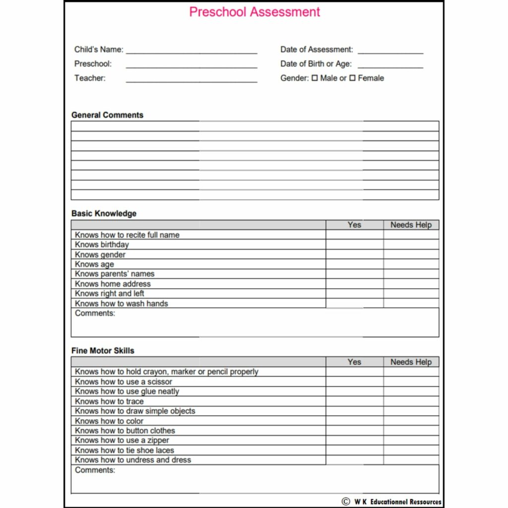 Preschool Assessments Portfolio Back To School Progress Reports ...