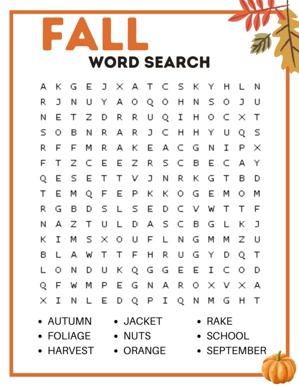 FALL Word Search Activity - Back To School - Autumn | Made By Teachers