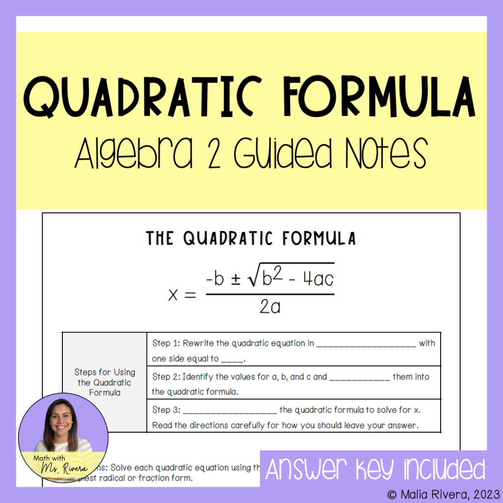 Quadratic Formula Guided Notes for Algebra 2 | Made By Teachers