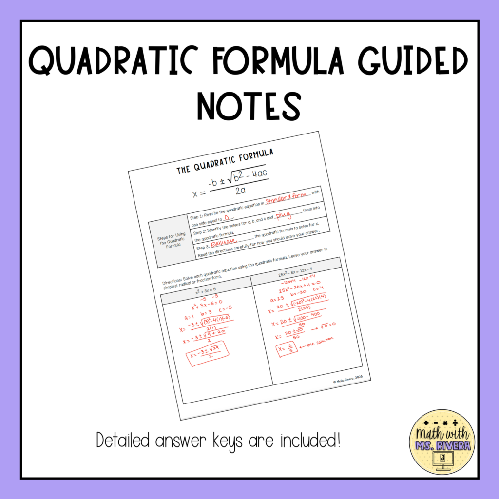 Quadratic Formula Guided Notes for Algebra 2 | Made By Teachers