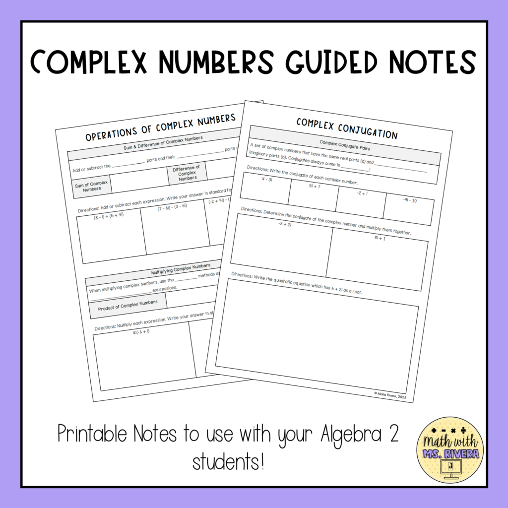 Complex Numbers Guided Notes for Algebra 2 | Made By Teachers