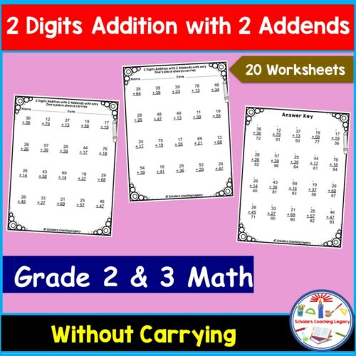2 Digits Addition, 2 Addends without Carrying Worksheets Math Problems ...
