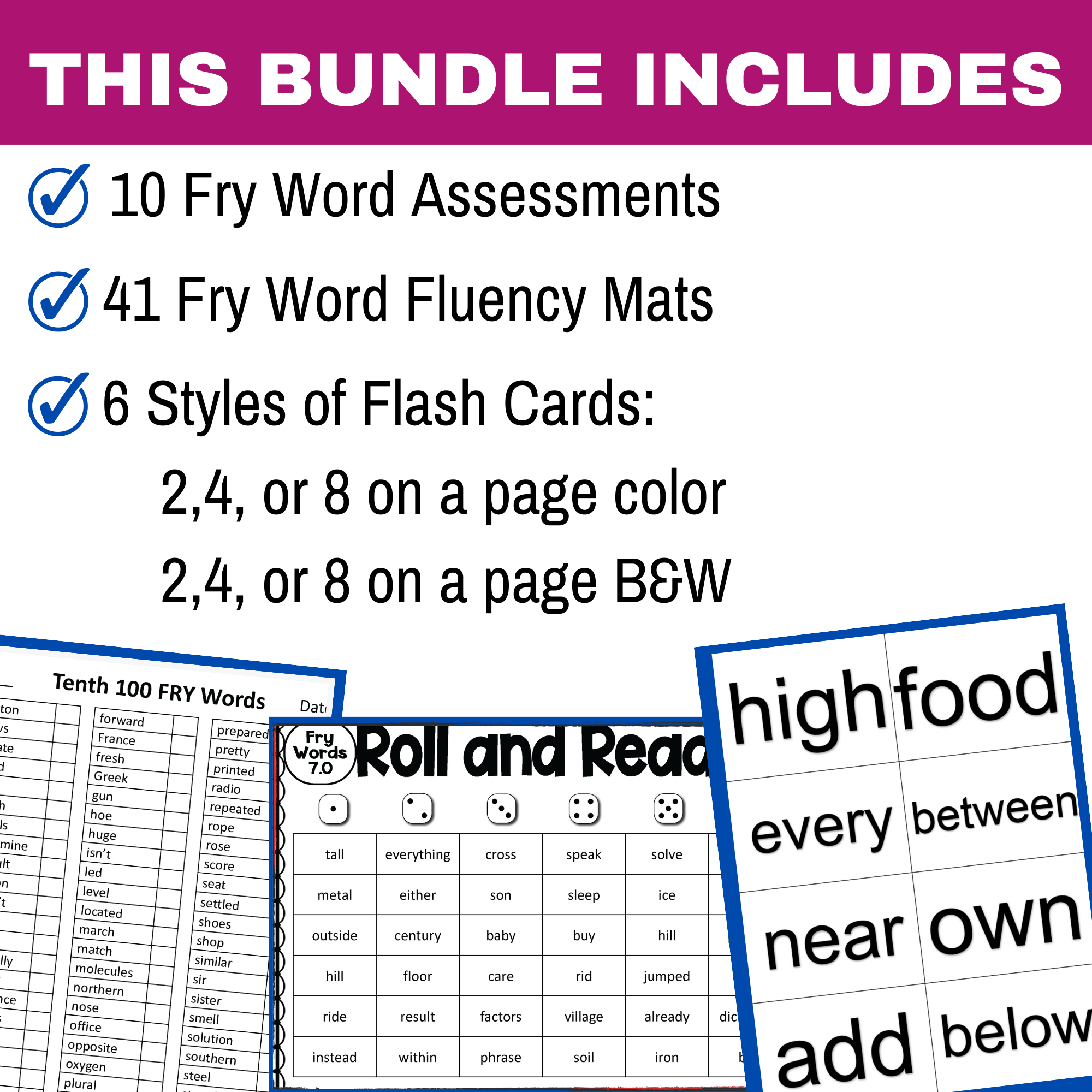 Fry Word List - 1,000 High Frequency Words - Assessment & Fluency ...