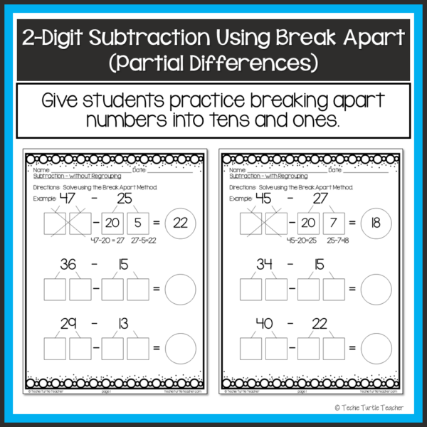 2-Digit Subtraction Bundle Base Ten, Break Apart, Number Line - Made By ...