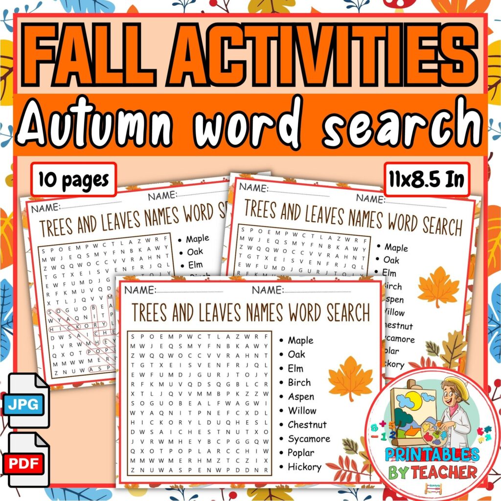 Fall Activities - Worksheets | Autumn Trees and Leaves Names Word ...