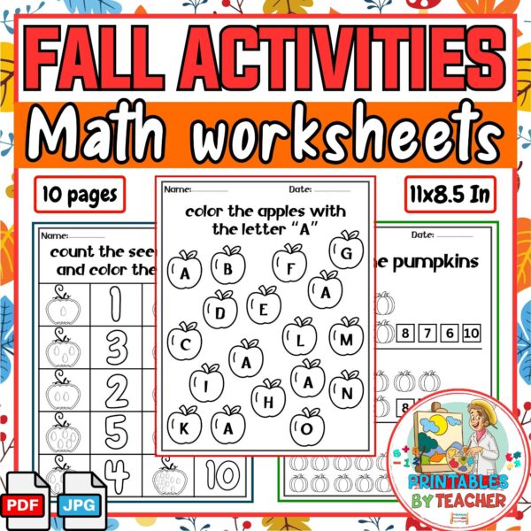 Fall activities | Autumn math worksheets | Fall count trace and color ...
