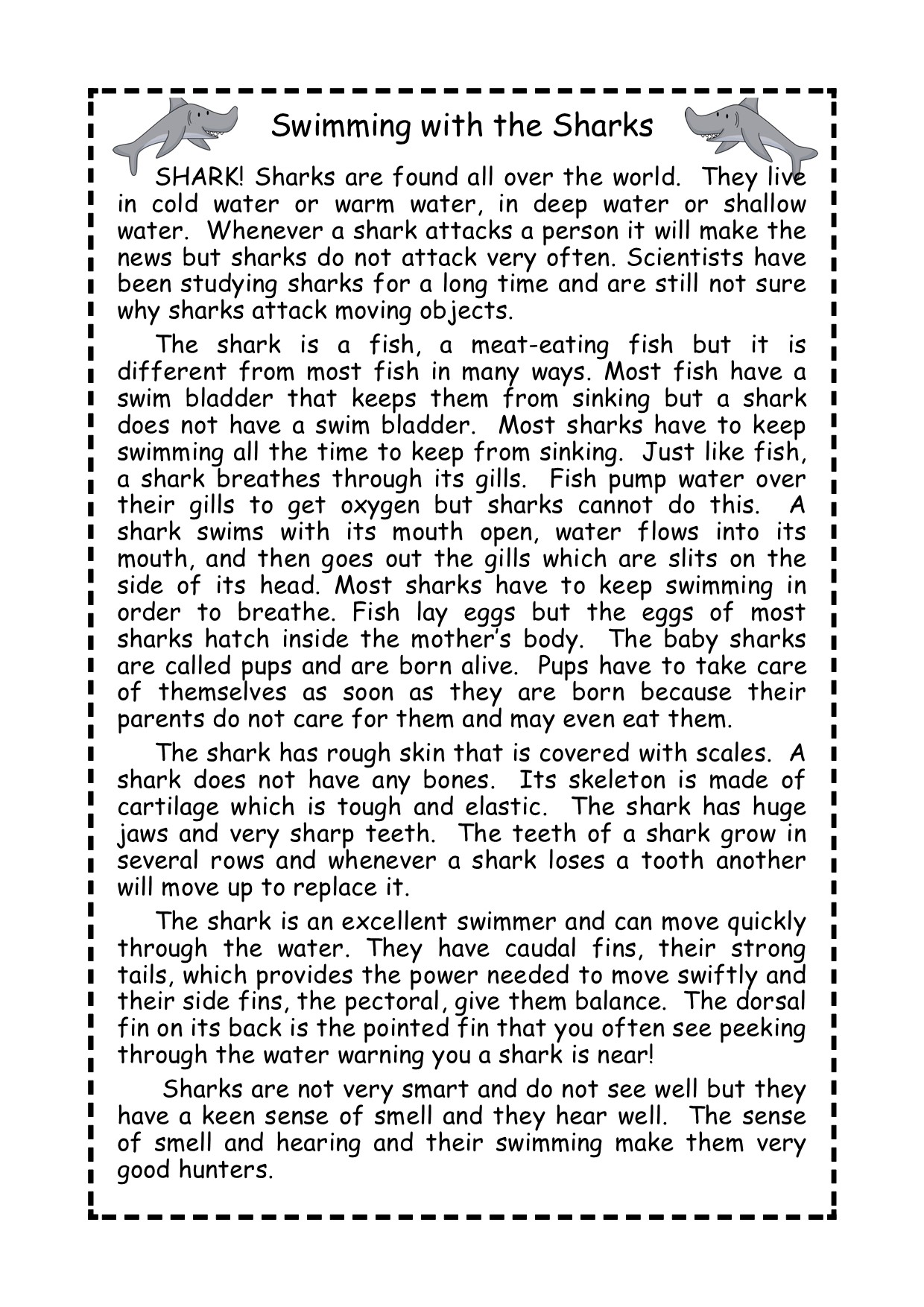 Sharks! Dolphins! Whales! Oh My! Reading Passage Comprehension | Made ...