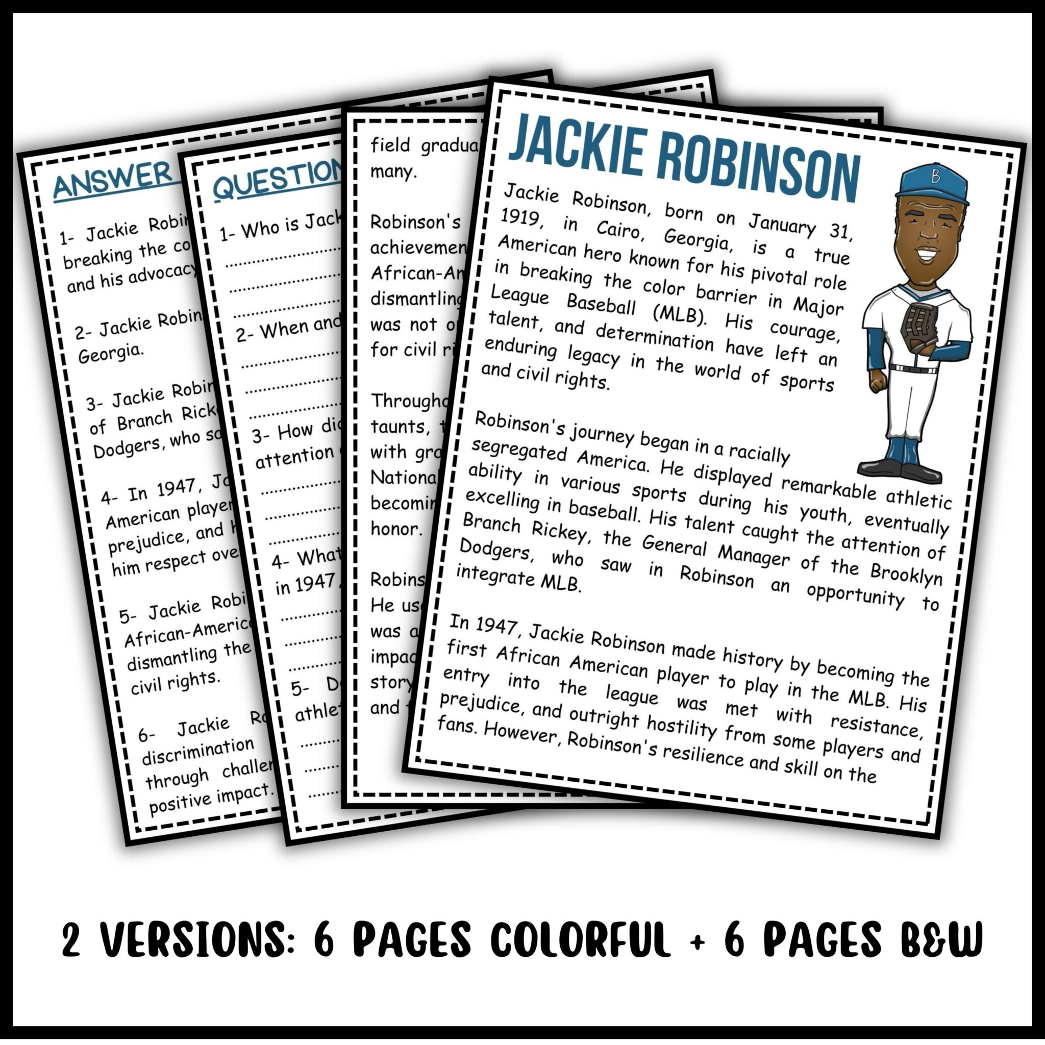 Jackie Robinson Reading Comprehension Passage & Questions. - Made By ...