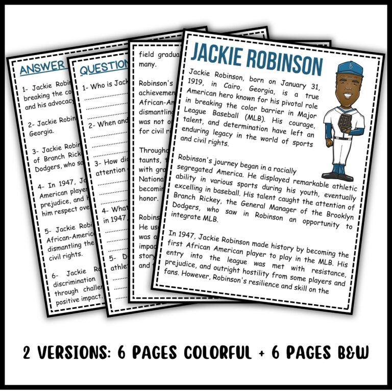 Jackie Robinson Reading Comprehension Passage & Questions. - Made By ...