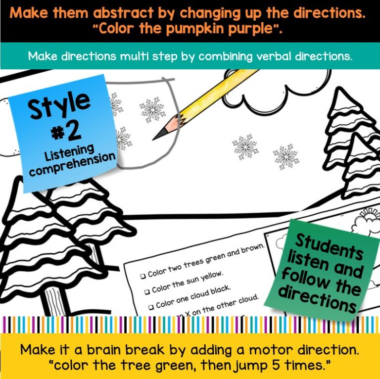 Following Directions Coloring Activities for Listening Comprehension ...