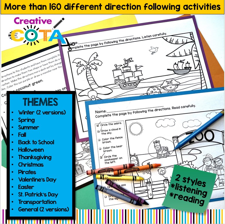 Following Directions Coloring Activities for Listening Comprehension ...