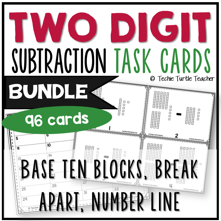 2-Digit Add & Subtract with Regrouping Base Ten Task Cards Color by ...