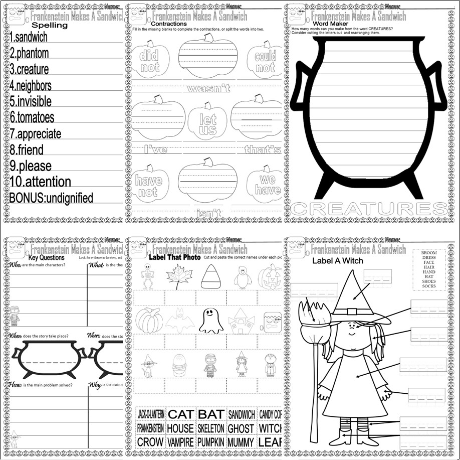Frankenstein Makes a Sandwich Halloween Poem Worksheets Writing ...