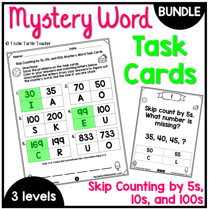 Mentally Add & Subtract 10 and 100 Mystery Word Task Card Activity ...