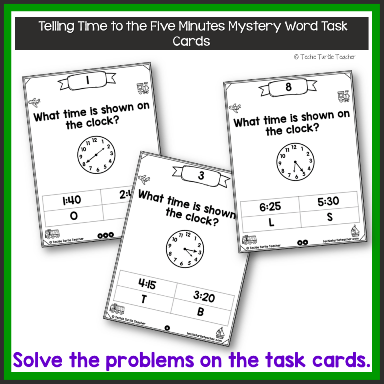 Telling Time to the Five Minutes Mystery Word Task Card Activity ...