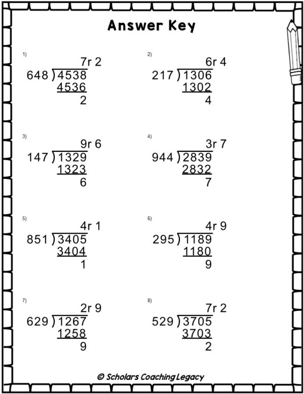 Division with 3 Digits Divisor, 1 Digits Quotient & 4 Digits Dividends ...