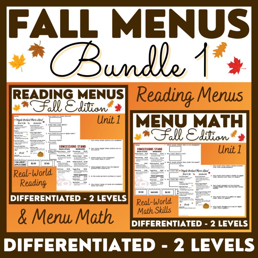 Fall Menus BUNDLE 1 - Reading Menus & Menu Math - Life Skills - Made By ...