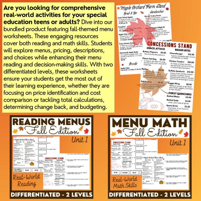 Fall Menus BUNDLE 1 - Reading Menus & Menu Math - Life Skills - Made By ...
