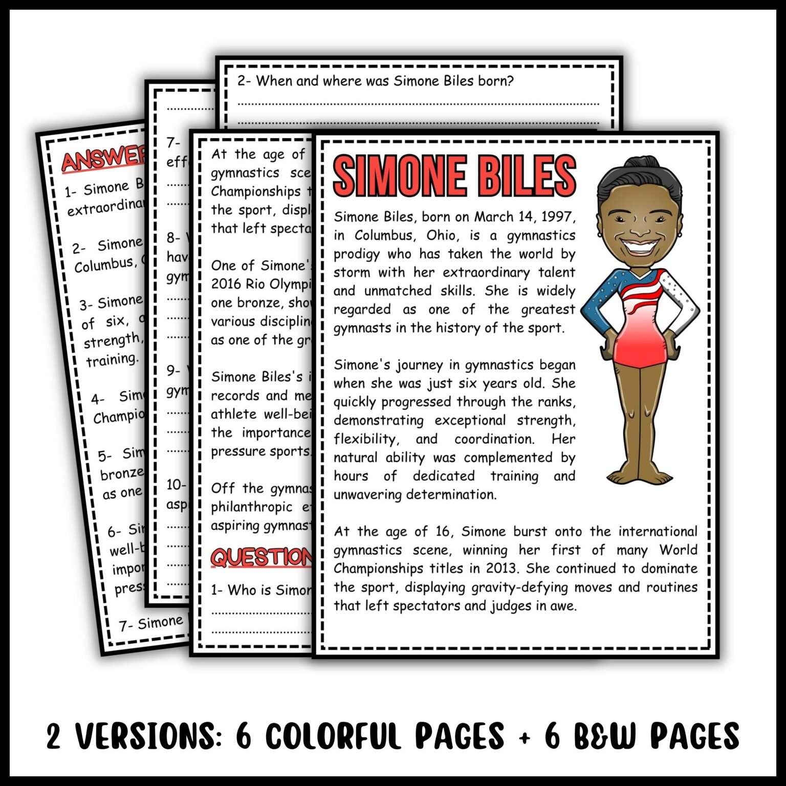 Simone Biles Reading Comprehension Passage & Questions | Made By Teachers