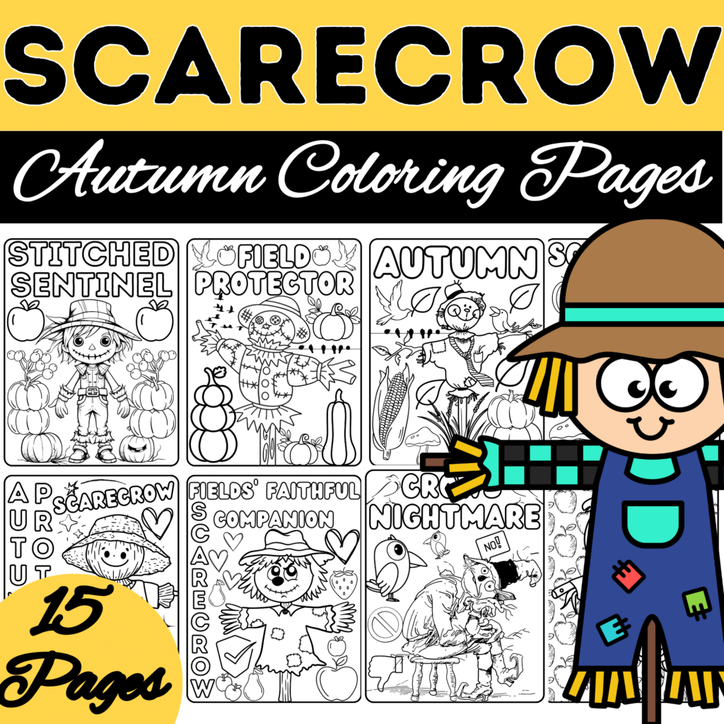 Autumn Scarecrow Coloring Pages | Fall September October Coloring ...