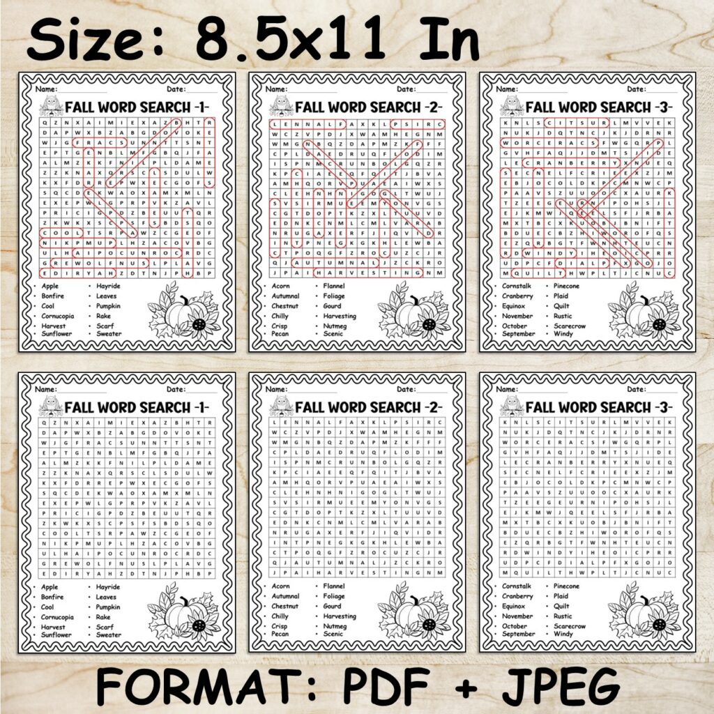Fall Word Search Puzzles Autumn Worksheets September Early Finisher ...
