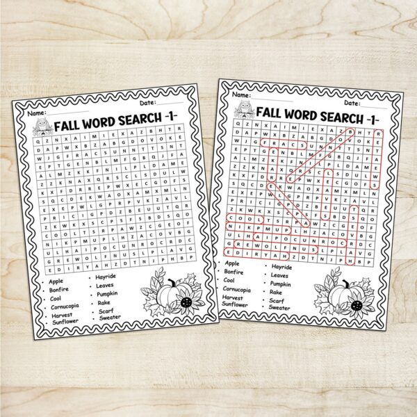 Fall Word Search Puzzles Autumn Worksheets September Early Finisher ...