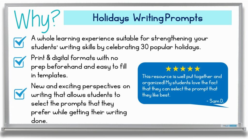 Holidays Writing Prompts for Middle School - 30 National Celebrations ...