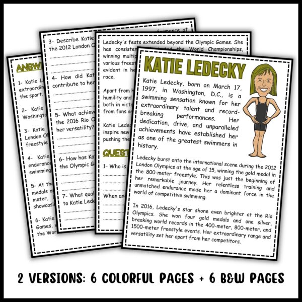 Katie Ledecky Reading Comprehension Passage and Question - National ...