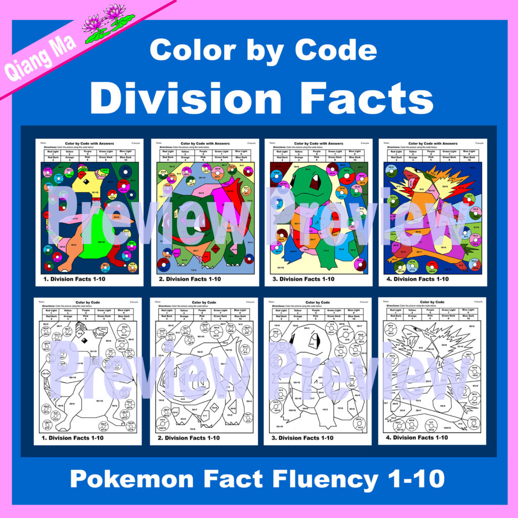 Pokemon Color by Code: Multiplication and Division Facts 2 in 1 - Made ...