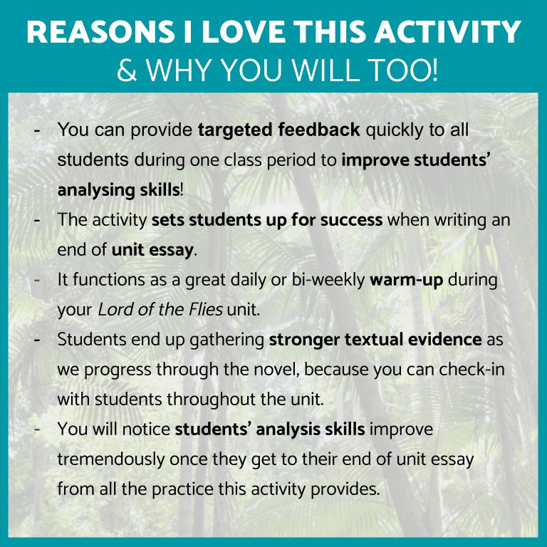 Lord of the Flies Evidence Tracker: Evil & Savagery (Essay Support ...