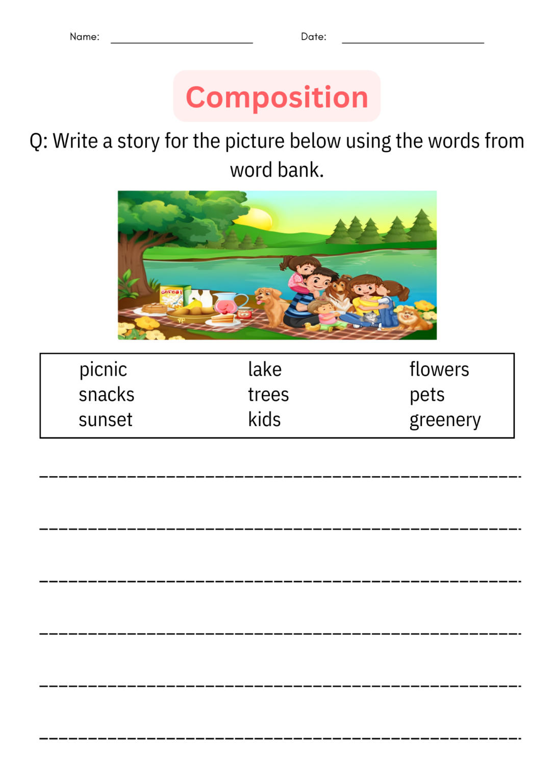 Printable Creative Writing Picture Composition Description worksheet ...