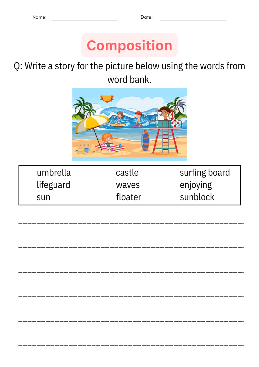 Printable Creative Writing Picture Composition Description worksheet ...