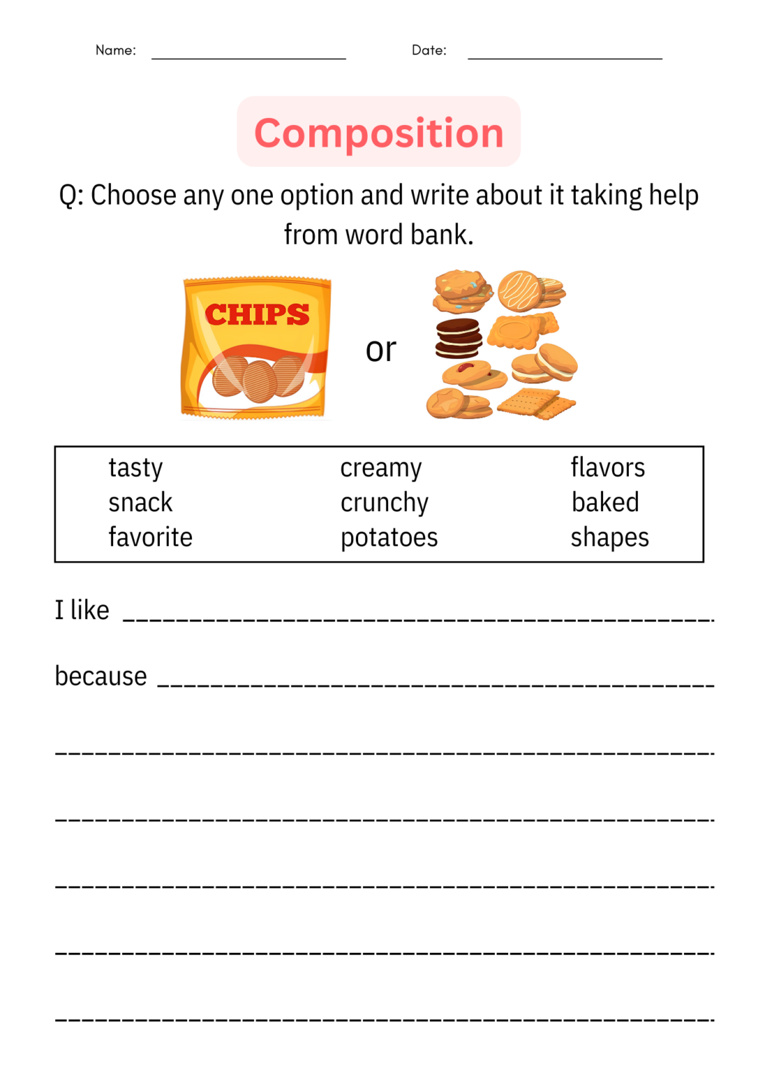 Printable Creative Writing Picture Composition Description worksheet ...