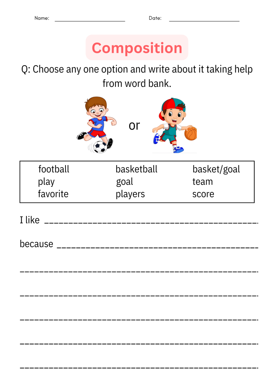 Printable Creative Writing Picture Composition Description worksheet ...