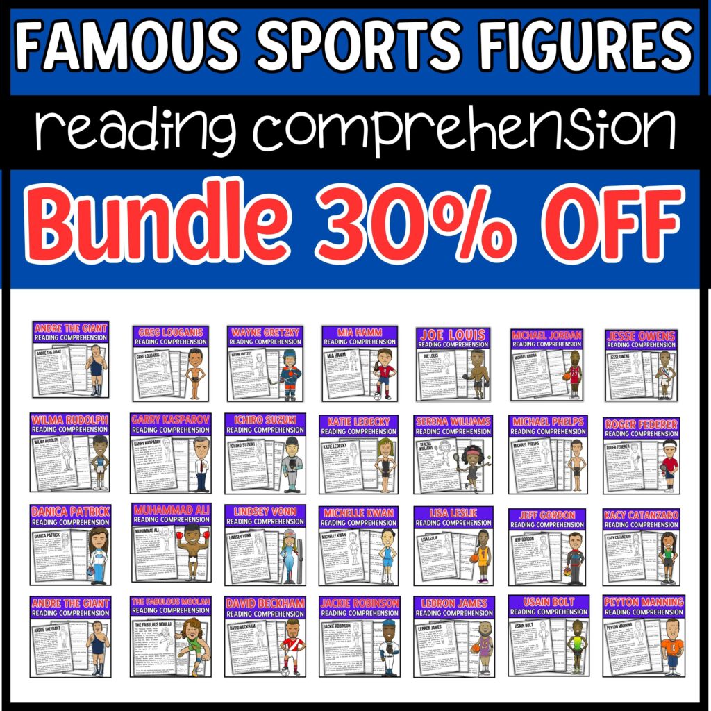 Famous Sports Figures Reading Comprehension Passage & Questions Bundle ...
