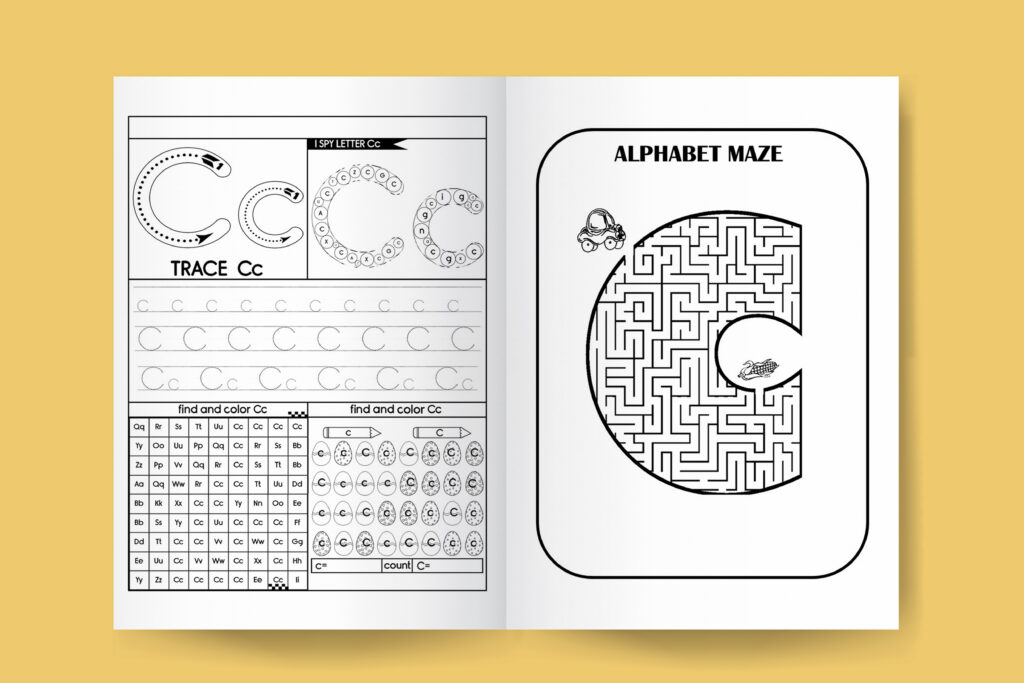 Alphabet Maze Puzzle And Workbook For Kids: Learn To Trace And ...