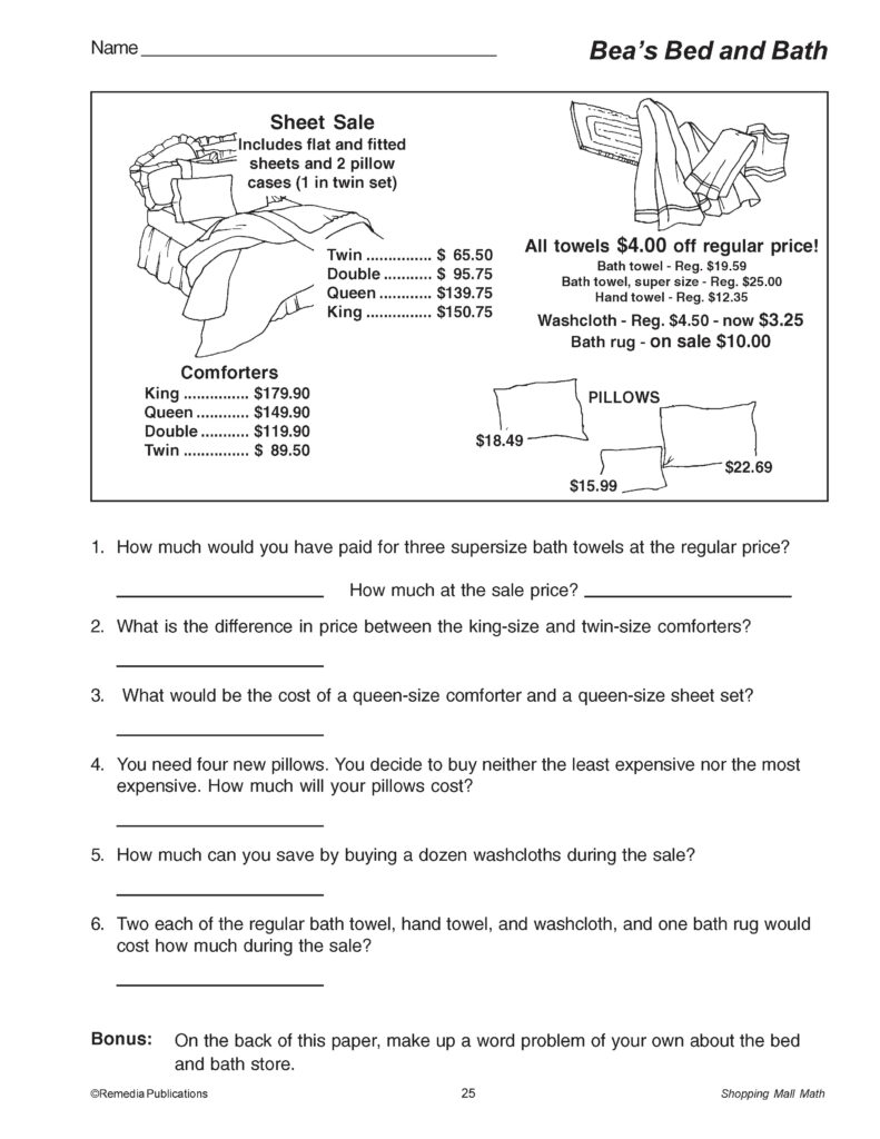 Shopping Mall Math: Consumer Math Word Problems - Money Skills - Made ...
