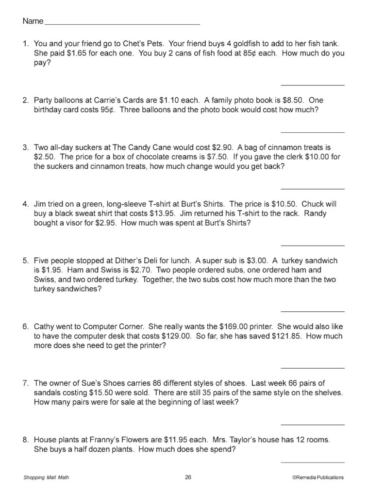 Shopping Mall Math: Consumer Math Word Problems - Money Skills - Made ...