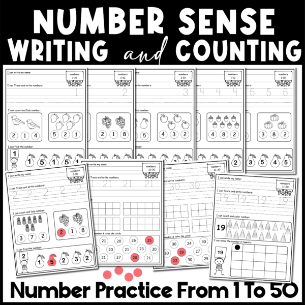 Kindergarten Math Number Tracing Activities Worksheets Number Sense ...